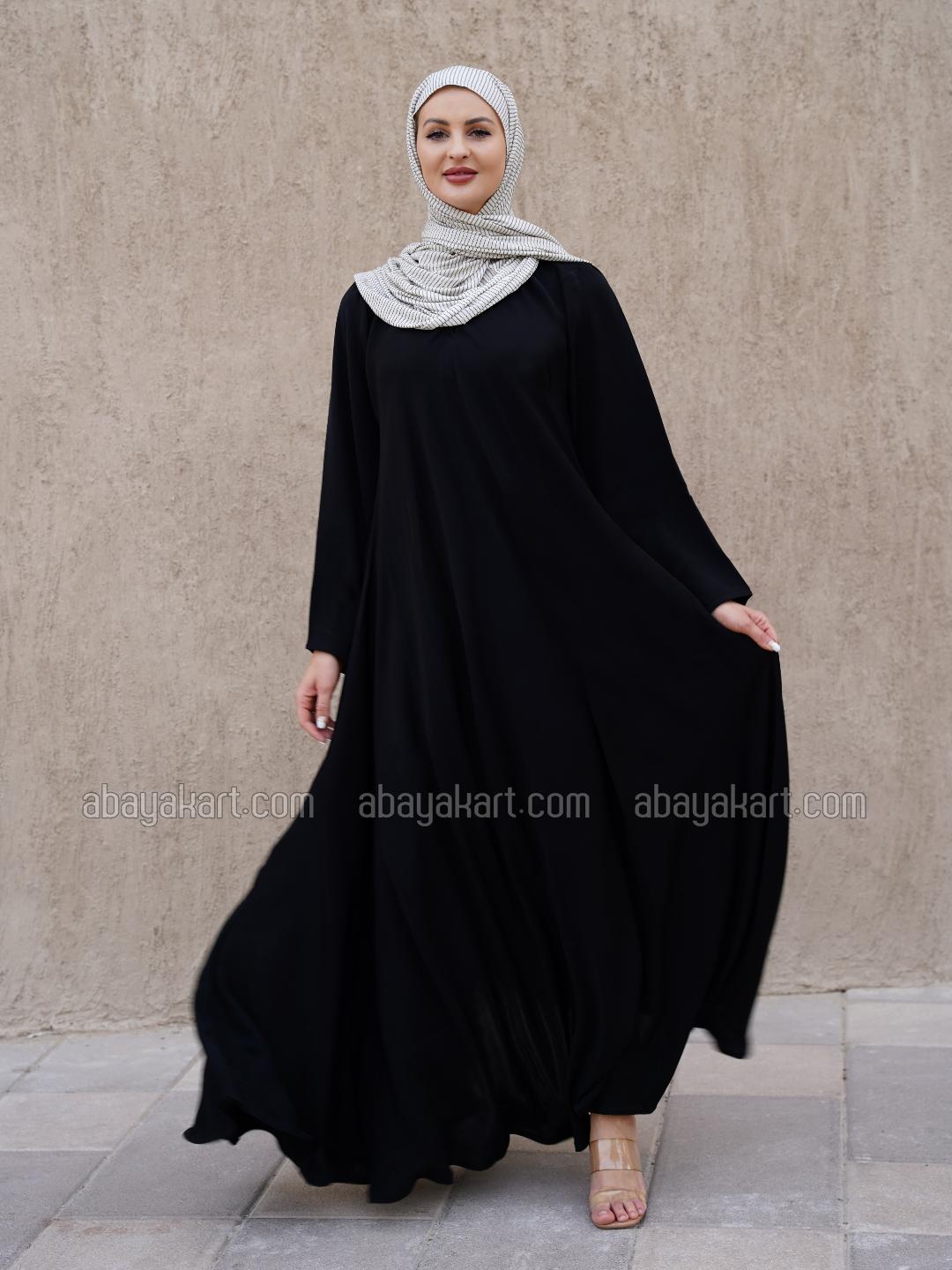 Plain Flaired Abaya In Black | Abayakart.com