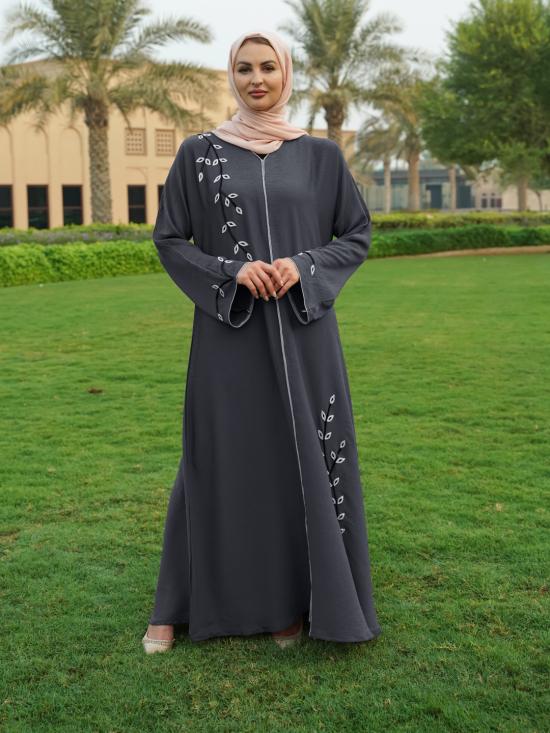Korean Zoom Free Size Abaya With Crystal Hand Work And Piping Work In ...