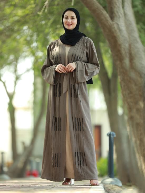 Modest Dress With Shrug And Beads Hand Work On Front And Sleeve With ...