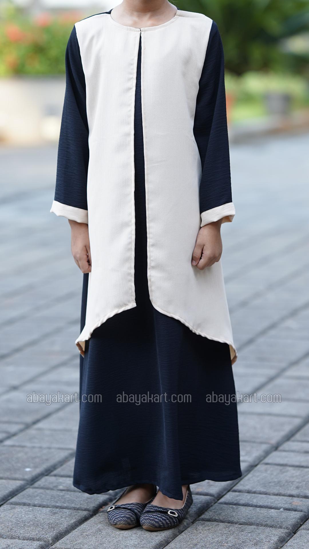 Kids Modest Dress With Attached Shrug in Black And Cream | Abayakart.com