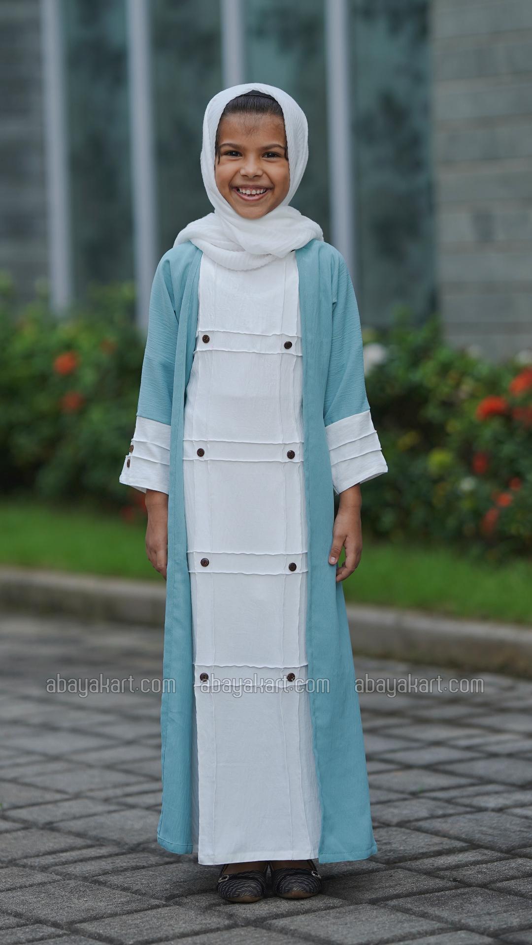 CEY Kids Modest Dress With Shrug And Show Button In Turquoise And White ...